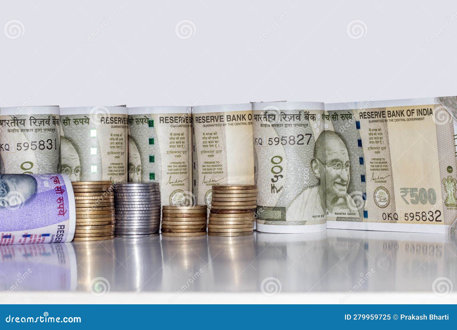 New Indian Currency 500, 100 and Indian Coins Stock Image - Image of ...