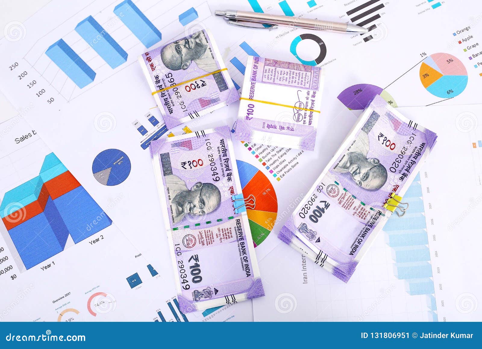 New Indian Currency Notes with Chart Paper and Pen Stock Image - Image ...