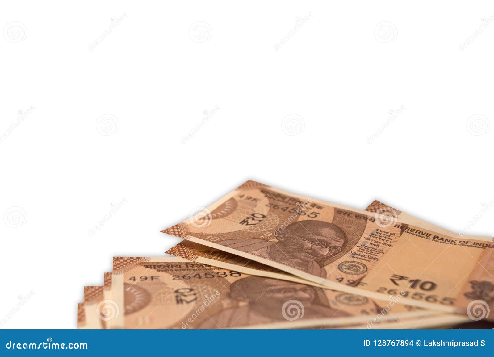 New Indian 10 Rupee Currency Notes on Isolated Background. Stock Photo ...