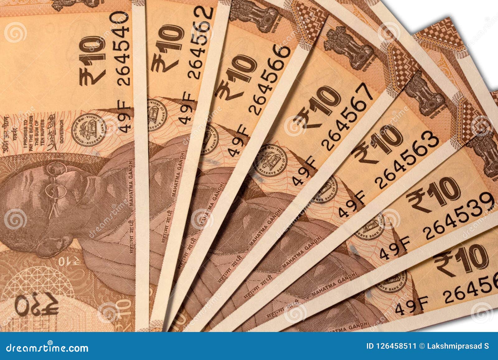 New Indian 10 Rupee Notes on White Background. Stock Image - Image of ...