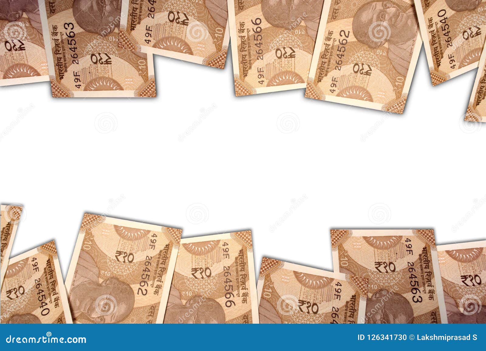 New Indian 10 Rupee Notes on White Isolated Background. Stock Photo ...