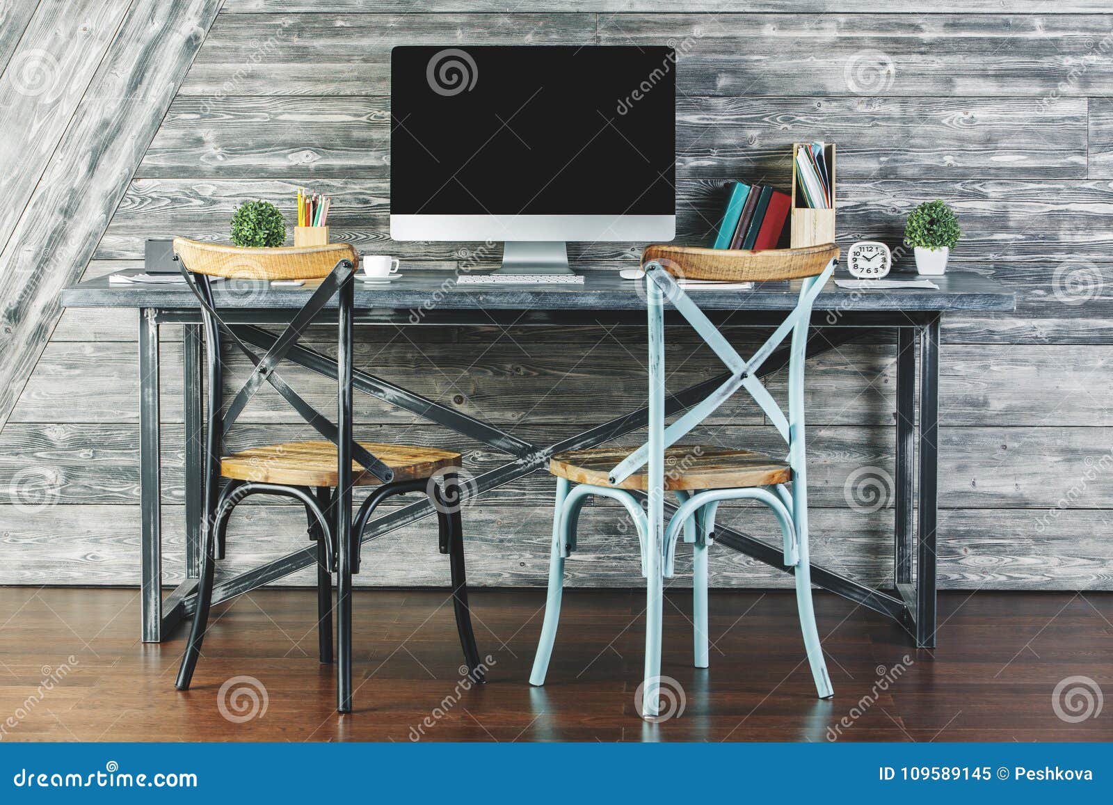 New Interior with Empty Computer Stock Image - Image of chairs, home ...