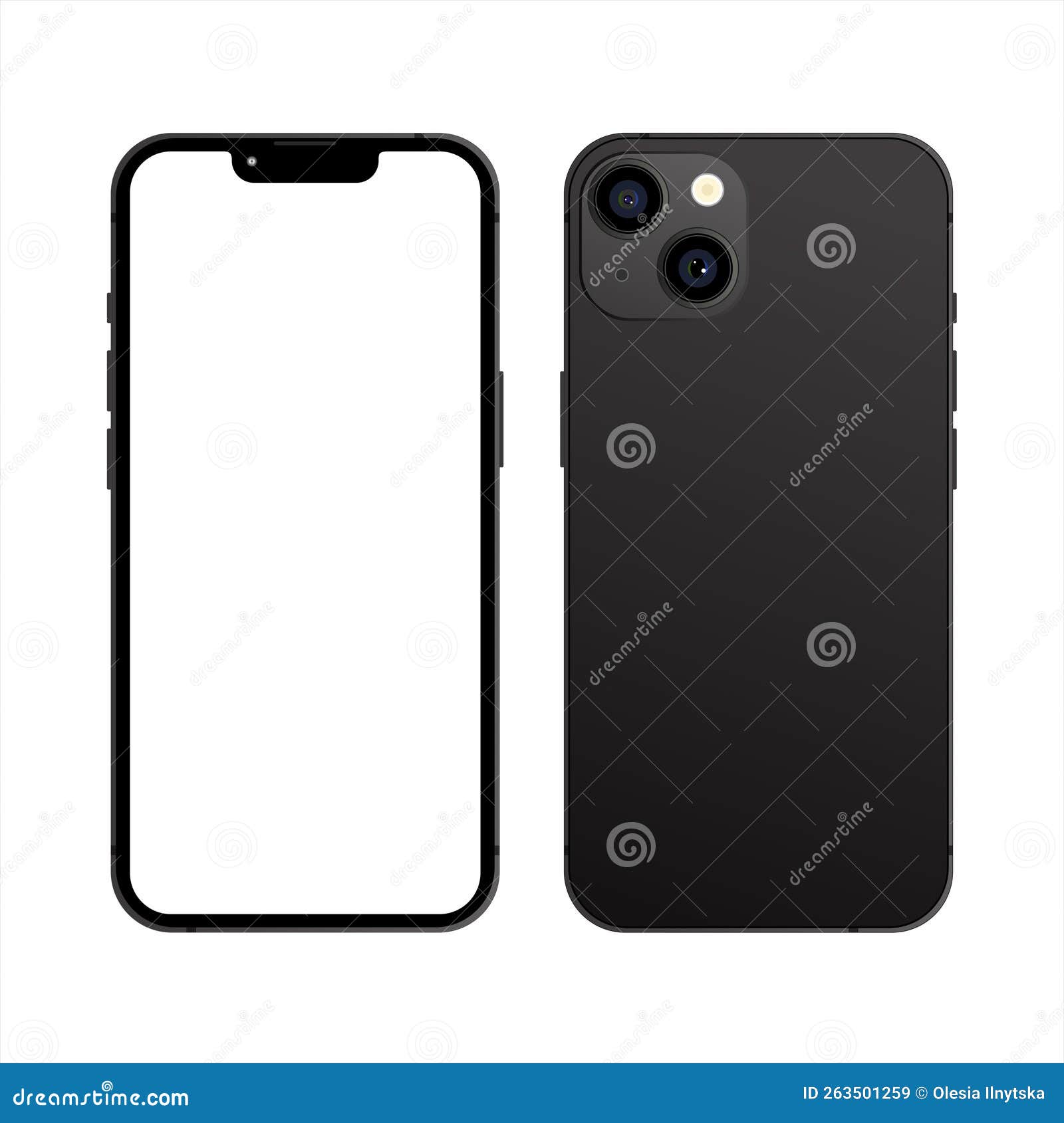 New IPhone 14 Black, Front and Back Side. Smartphone Mock Up with White ...