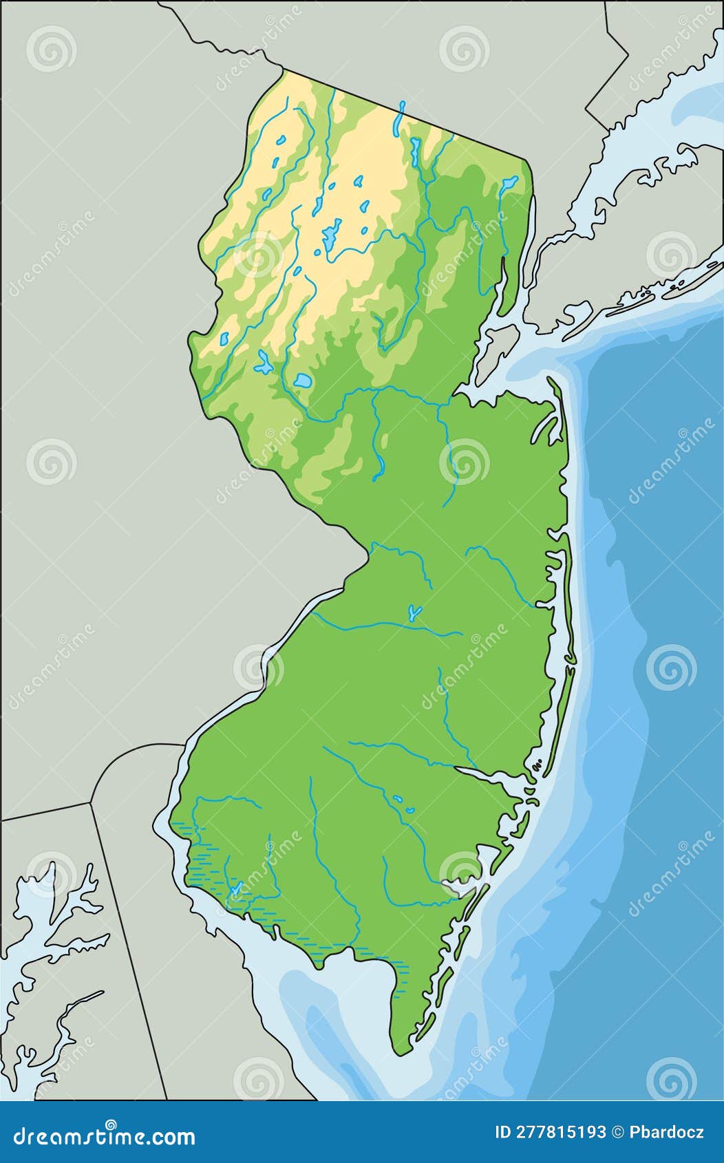 Detailed New Jersey Physical Map. Stock Vector - Illustration of city ...
