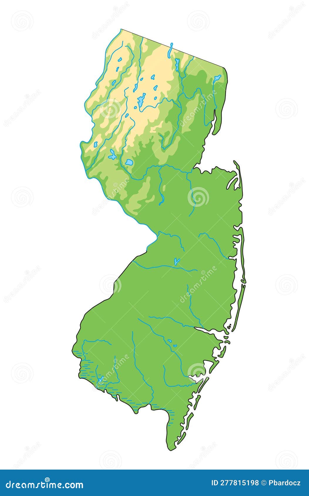 Detailed New Jersey Physical Map. Stock Vector - Illustration of ...