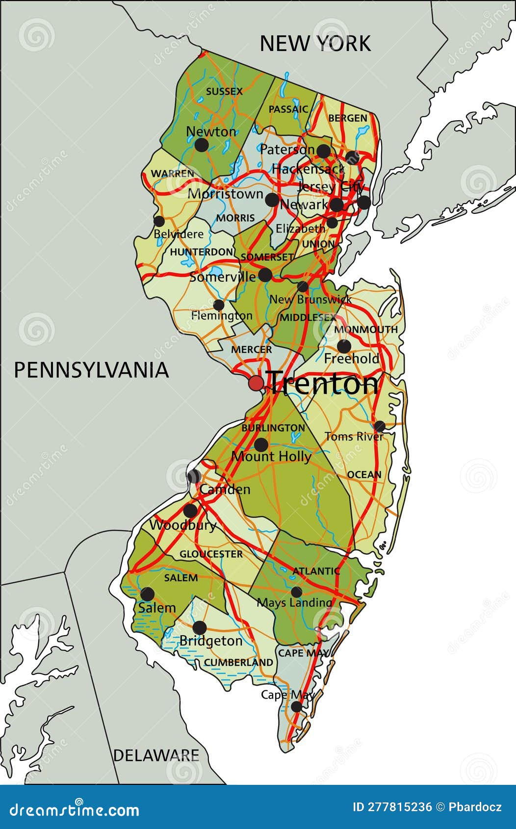 Detailed Editable Political Map with Separated Layers. New Jersey Stock ...