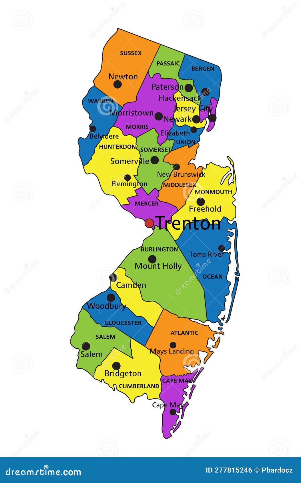 New Jersey Map. Political Map Of New Jersey With Boundaries In Outline ...