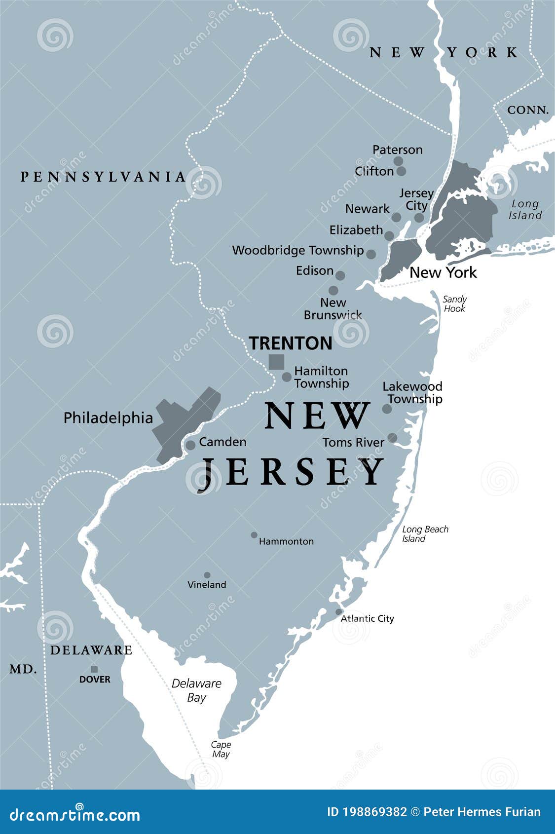 New Jersey Map. Political Map Of New Jersey With Boundaries In White ... New Jersey Map. Political Map Of New Jersey With Boundaries In White ...