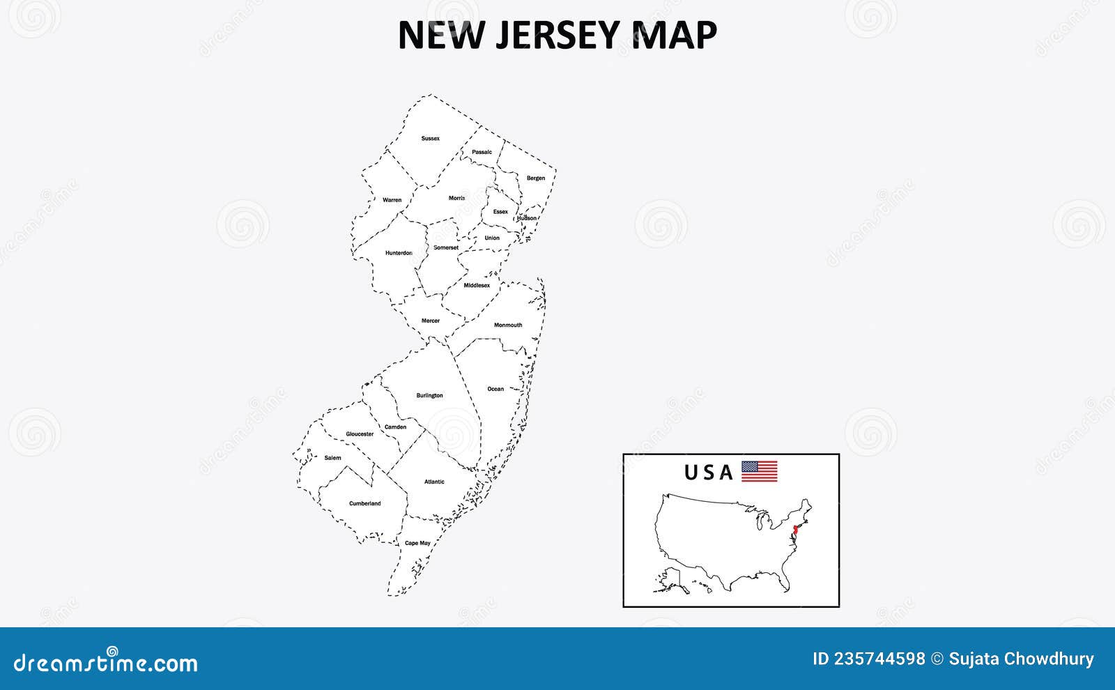 New Jersey Map. State and District Map of New Jersey Stock Vector ...