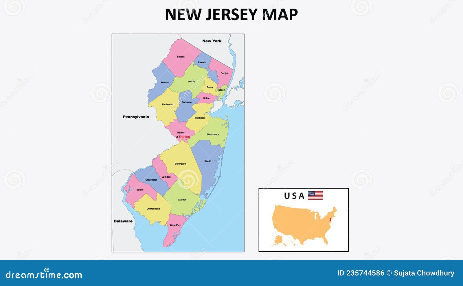 New Jersey Map. State and District Map of New Jersey Stock Vector ...