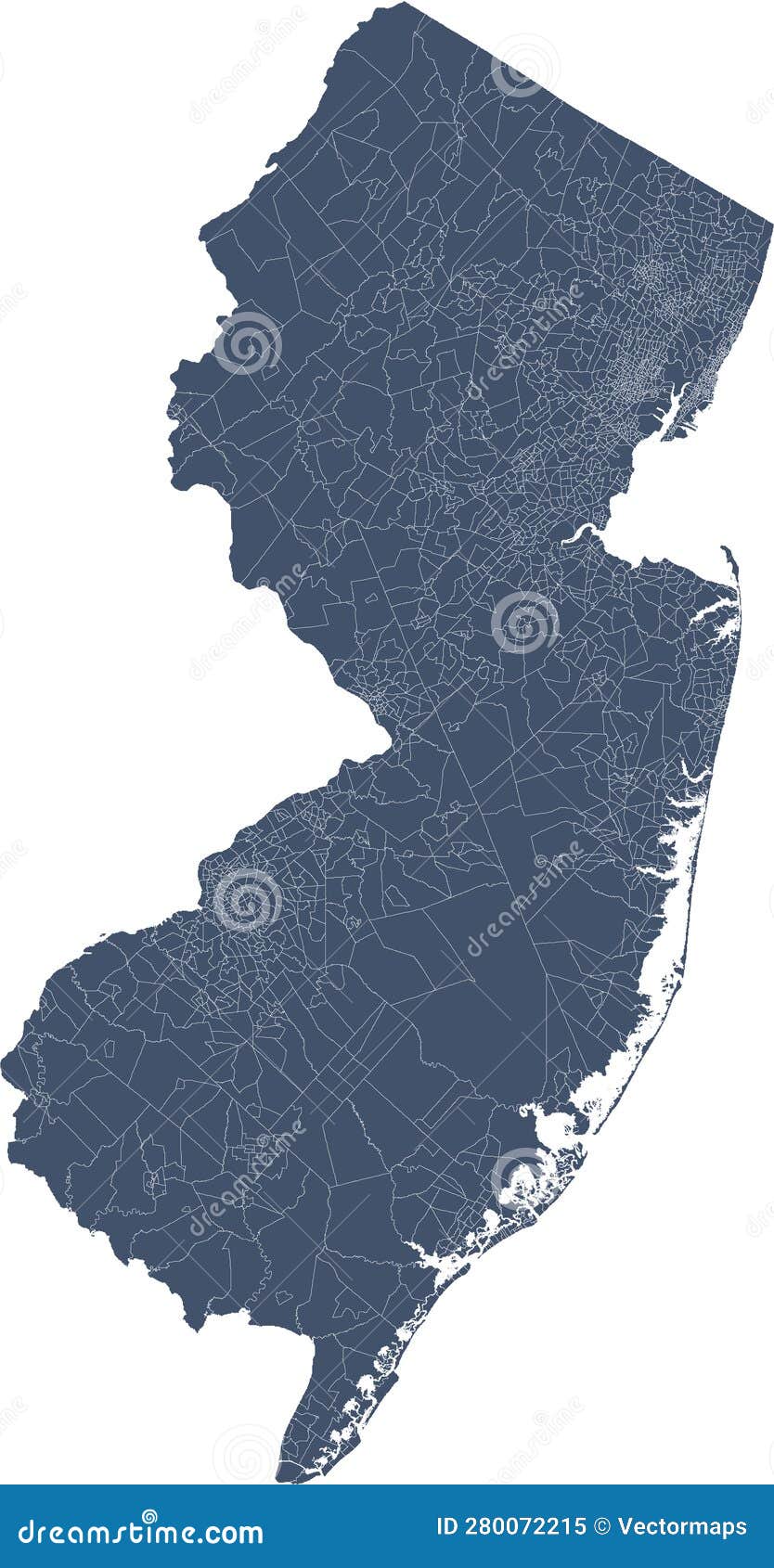 Us New Jersey State Map With Census Tracts Boundaries Stock Vector