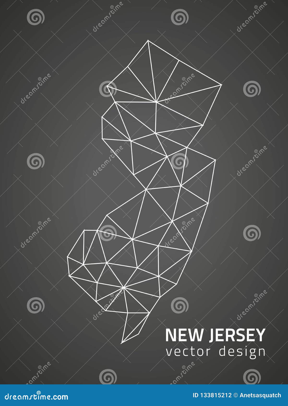 New Jersey Vector Black Outline Polygonal Triangle Map | CartoonDealer ...