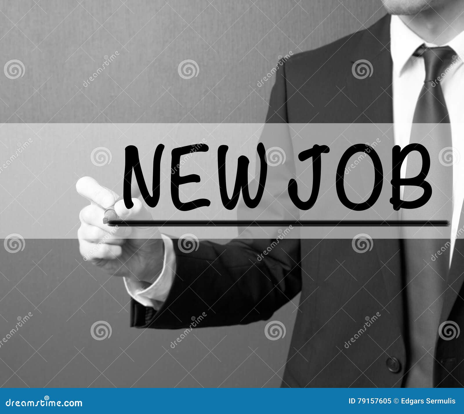 New Job. Businessman in a Suit with a Marker Writing on Visual S Stock ...