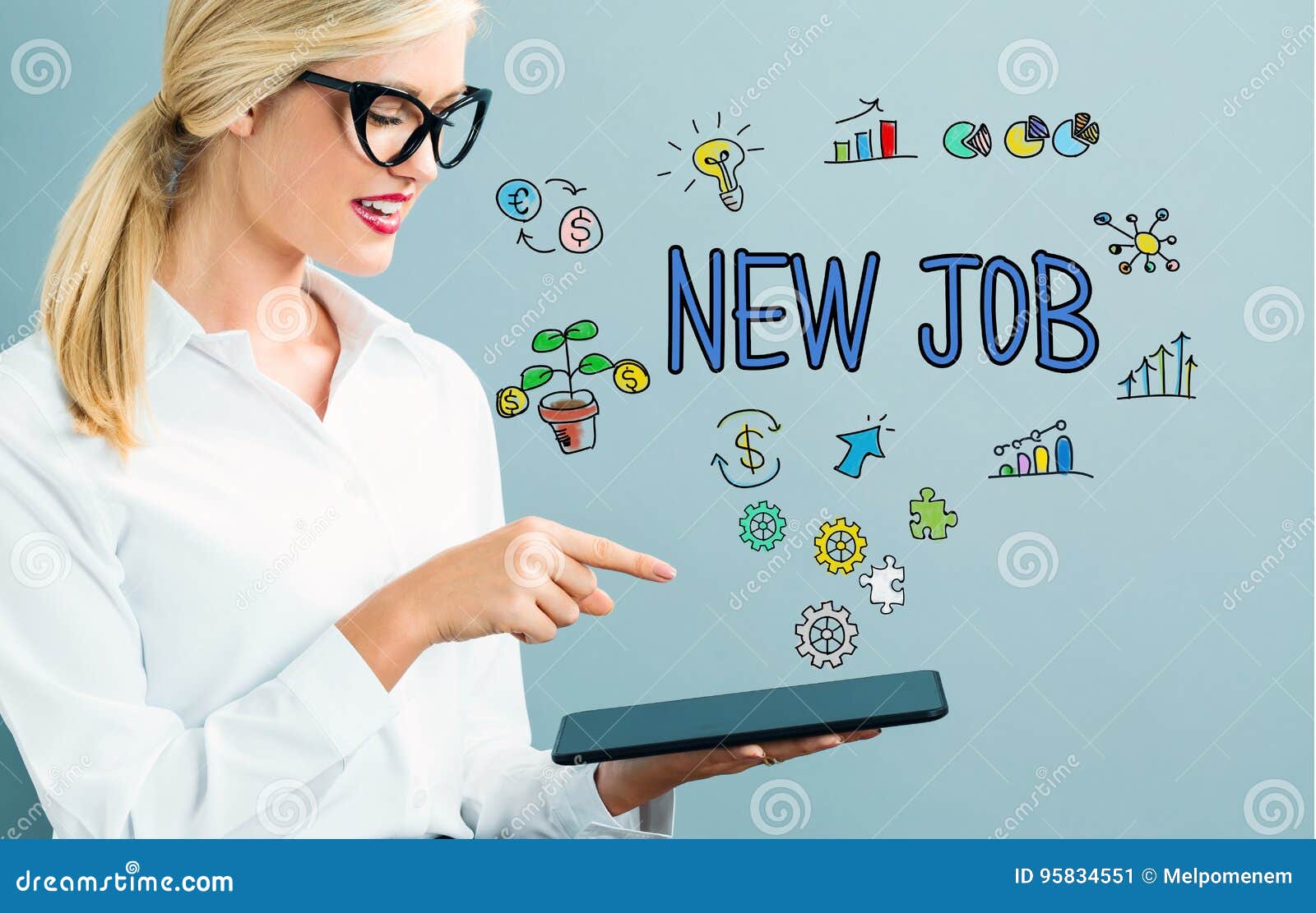New Job Text with Business Woman Stock Image - Image of text, concept ...