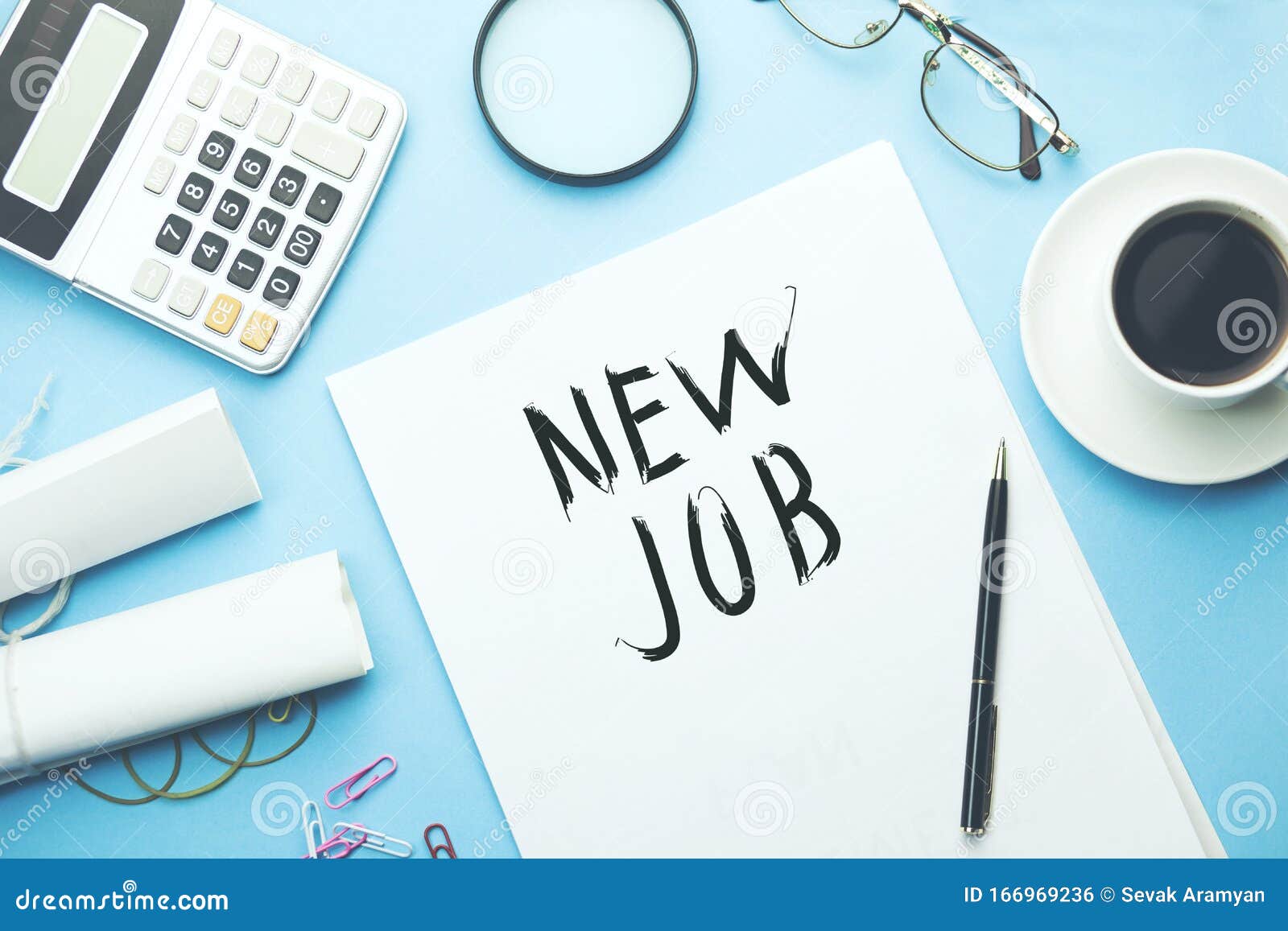 New job text on paper stock photo. Image of business - 166969236