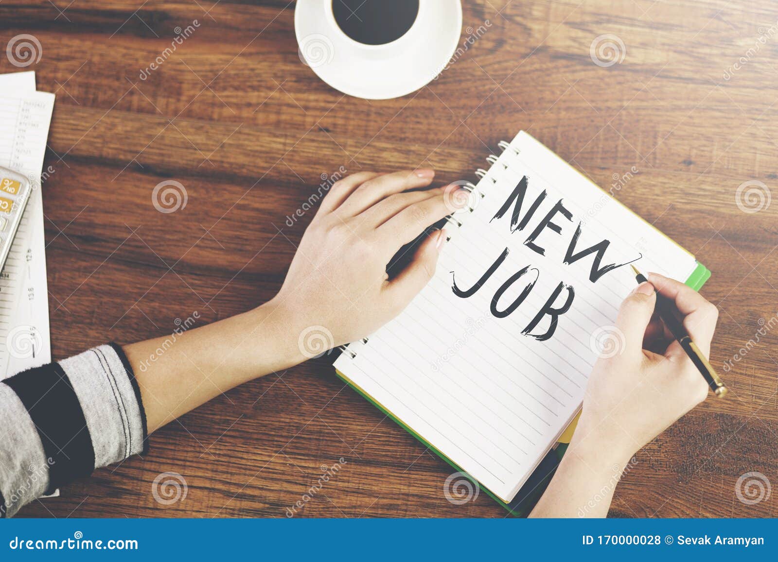 New job word on notepad stock photo. Image of change - 170000028