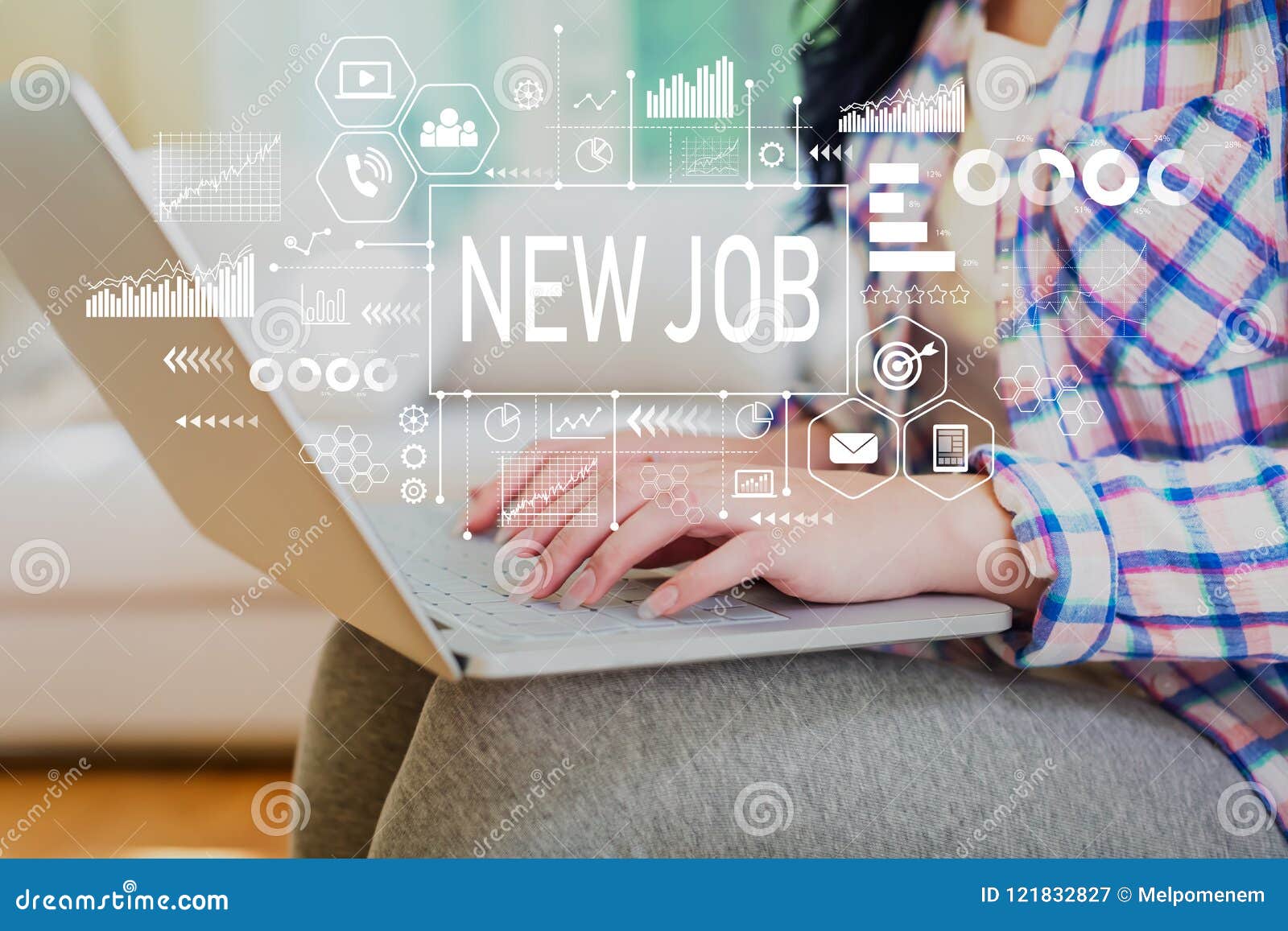 New Job with Woman Using a Laptop Stock Image - Image of success, chair ...