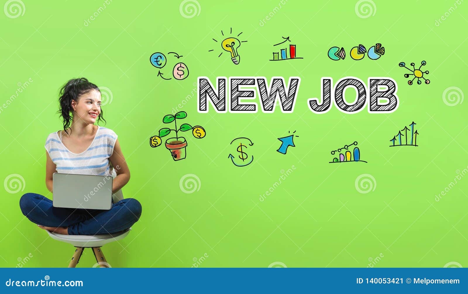 New job with young woman stock image. Image of panorama - 140053421