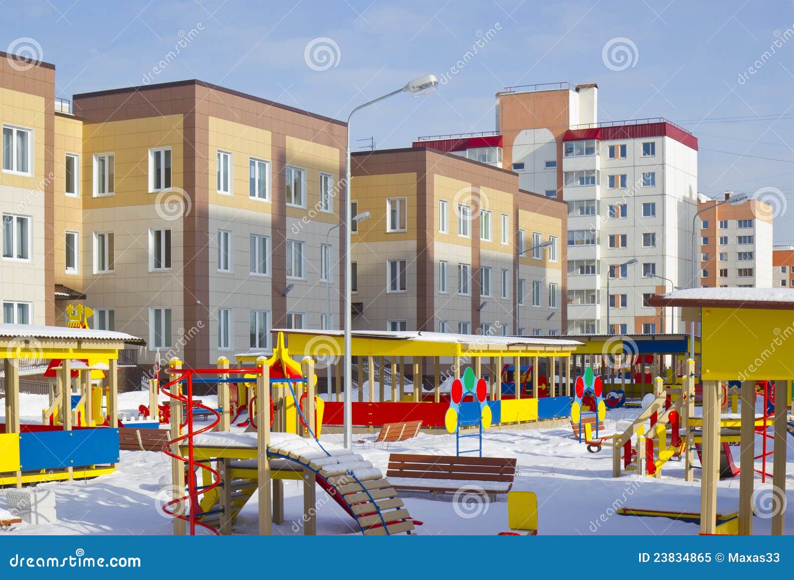 New Kindergarten, Playground and New Buildings. Stock Image - Image of ...