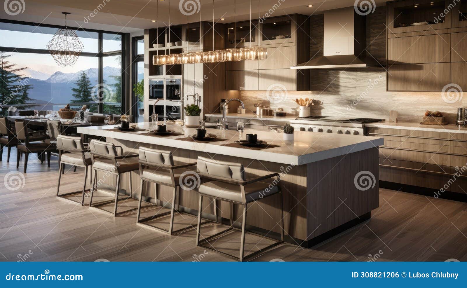 New Kitchen in Modern Luxury Home Stock Illustration - Illustration of ...