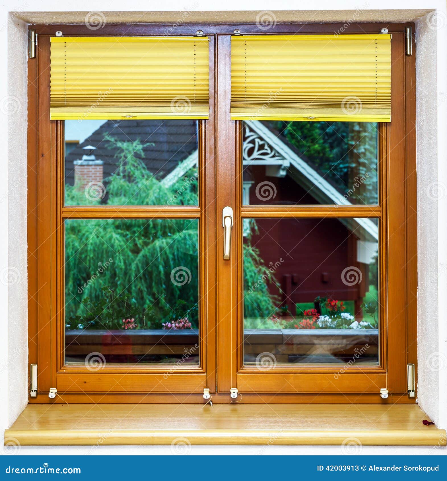 New Laminated Brown Window Inside View Stock Image - Image of curtains ...