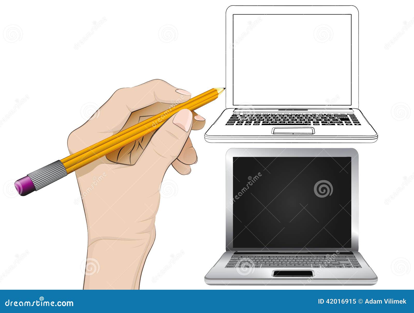 New Laptop As Isolated Human Hand Drawing Vector Stock Vector ...