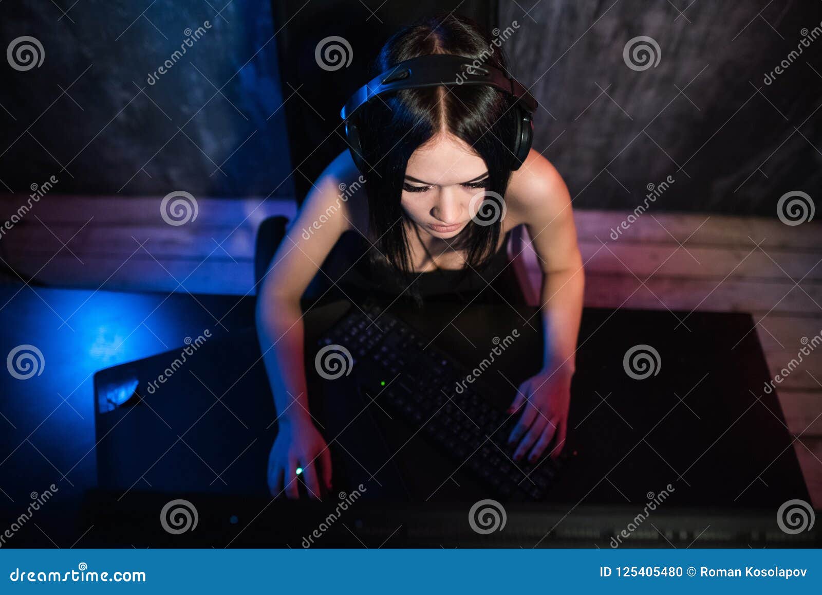 New Level. Top View of Confident Strong Female Gamer Sitting in Front ...