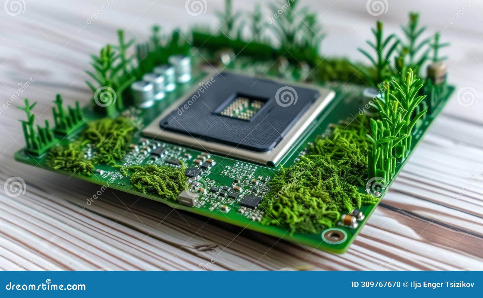 New Life Emerging Young Plant Sprouting from a Cpu Technology, Concept ...