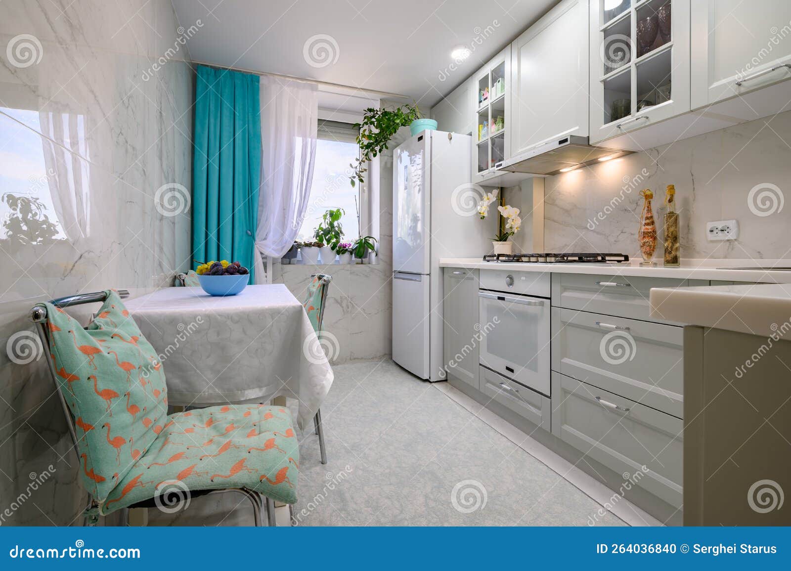 New Light Grey Modern Well Designed Kitchen Interior Stock Photo ...