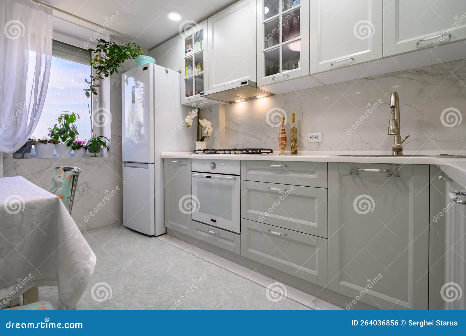 New Light Grey Modern Well Designed Kitchen Interior Stock Photo ...