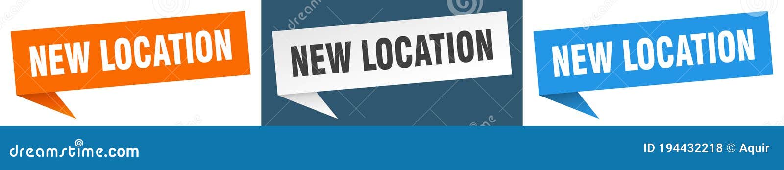 New Location Banner. New Location Speech Bubble Label Set Stock Vector ...