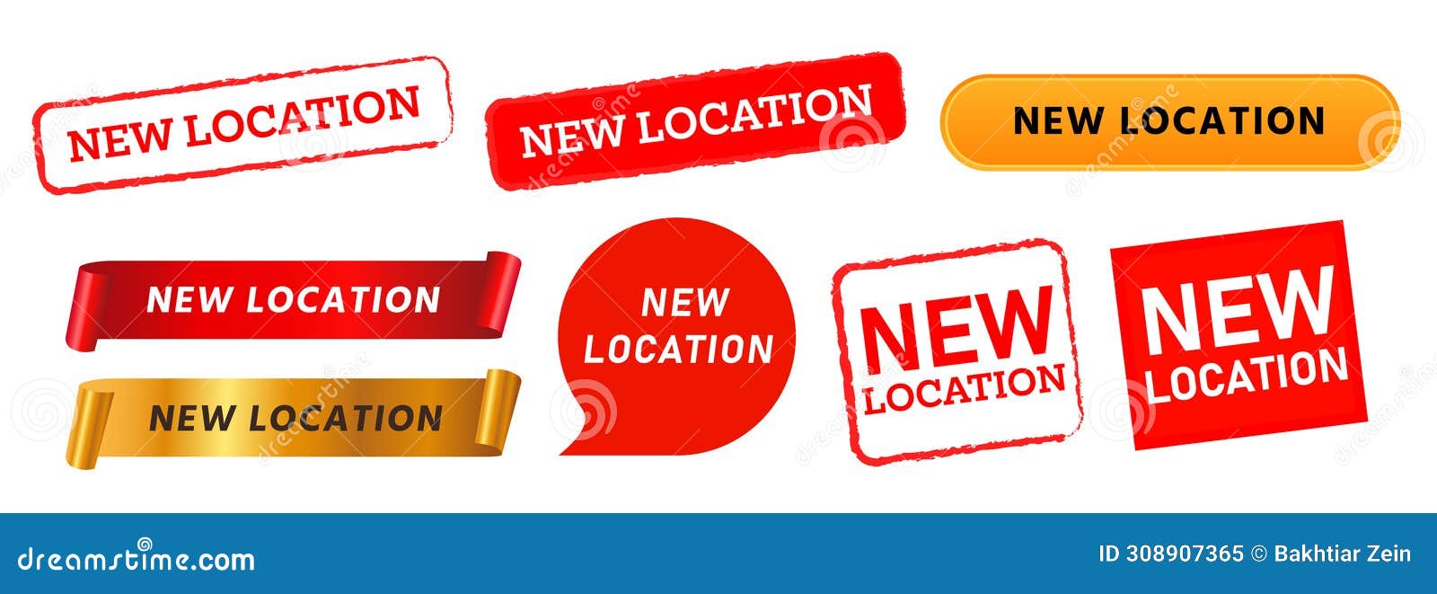 New Location Stamp Ribbon Button and Speech Bubble for Information ...
