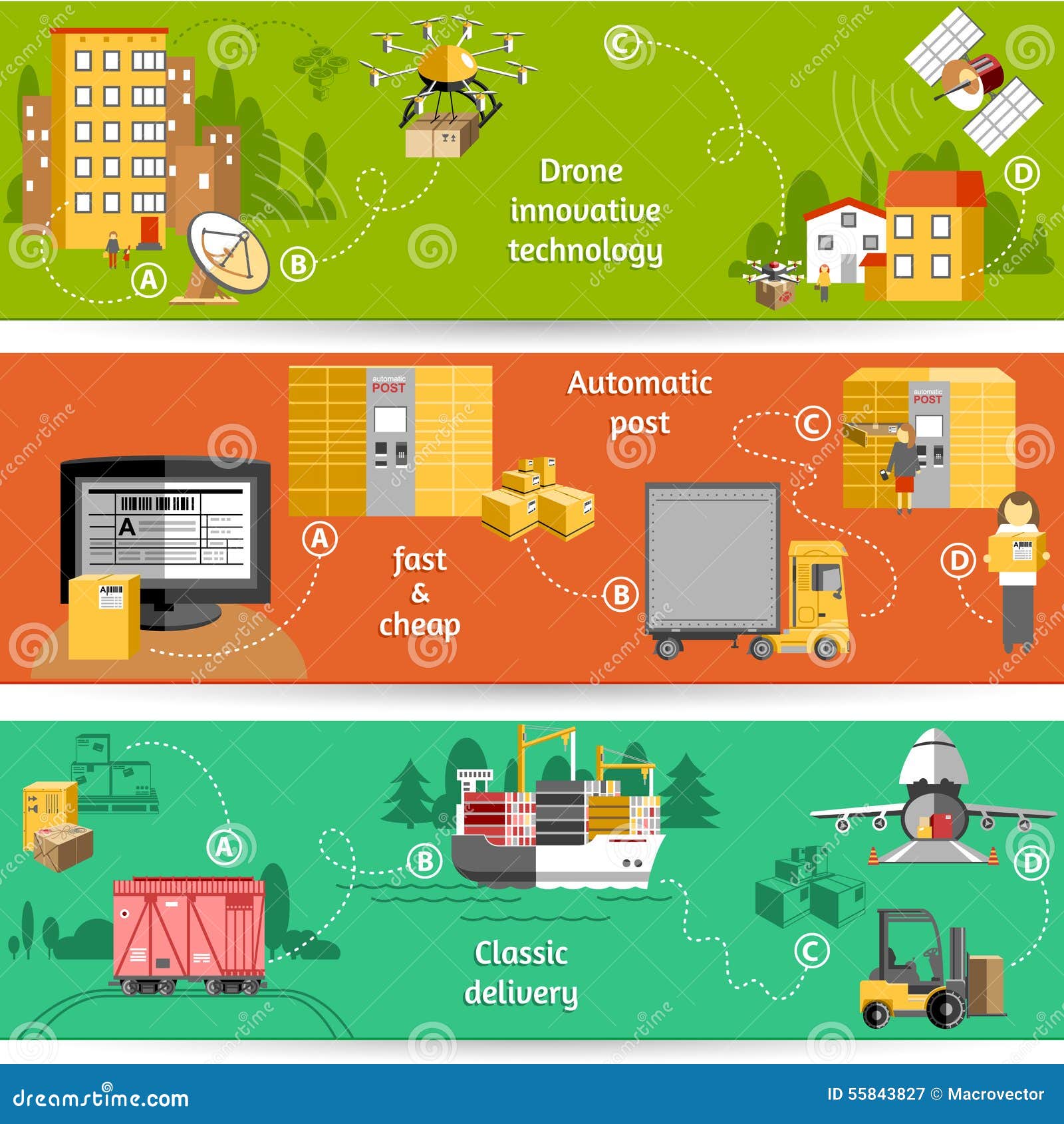 New Logistic Horizontal Banners Set Stock Vector - Illustration of ...