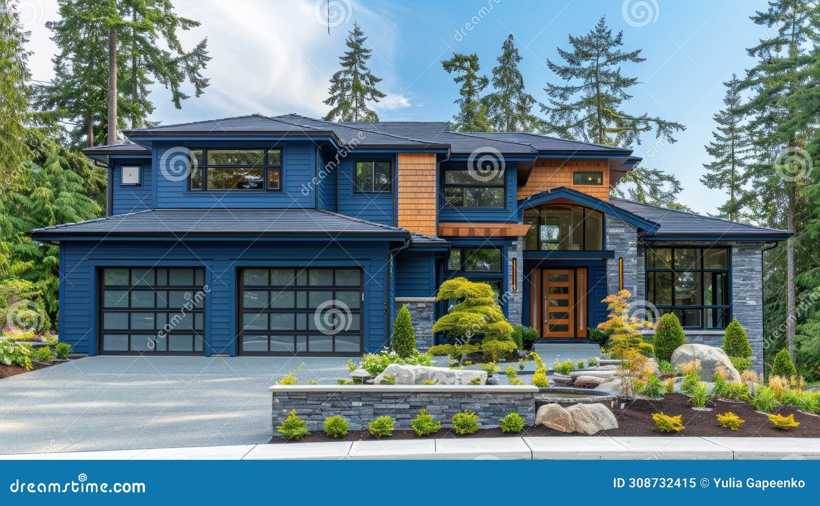 A Luxurious New Construction Home, Modern Style Of Home With Car Garage ...