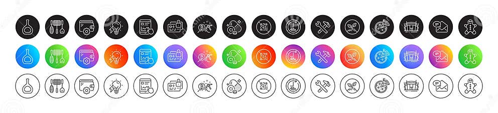 New Mail, Internet Report and Startup Line Icons. for Web App, Printing. Round Icon Buttons ...