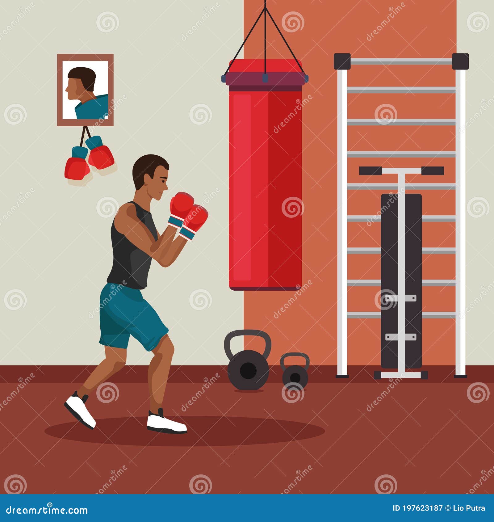 Boxers Practicing Boxing Exercises Fighters in Gloves Exercising on ...