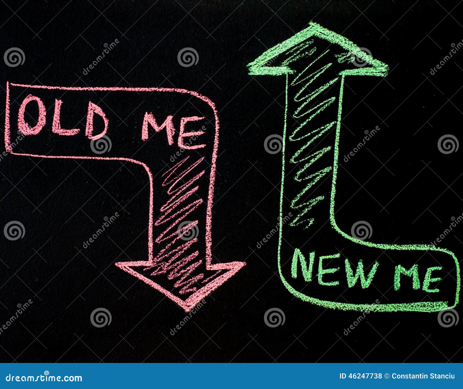 New Me Replacing Old Me Concept, Handwriting on Blackboard Stock Photo ...