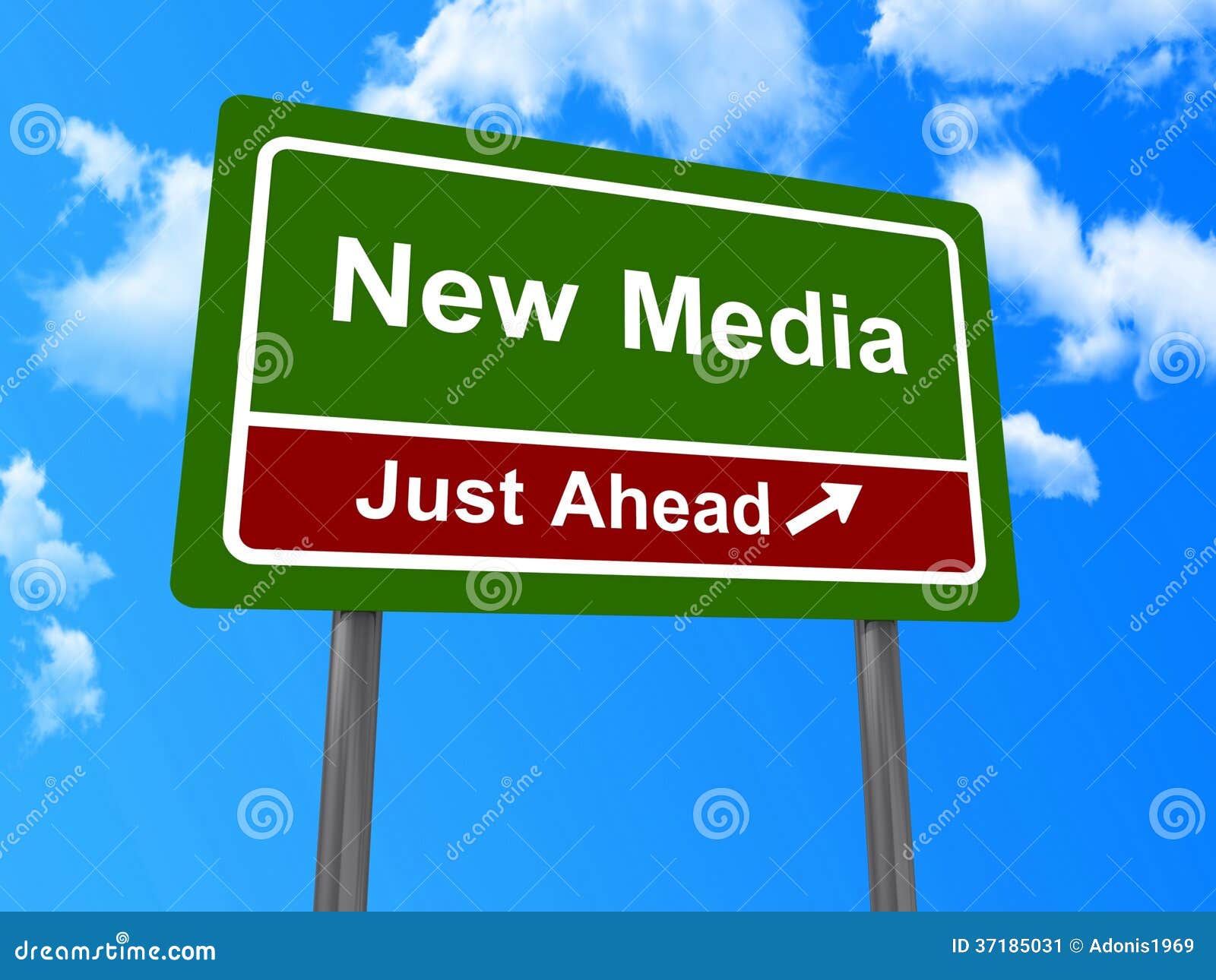 New media road sign stock image. Image of pointing, green - 37185031