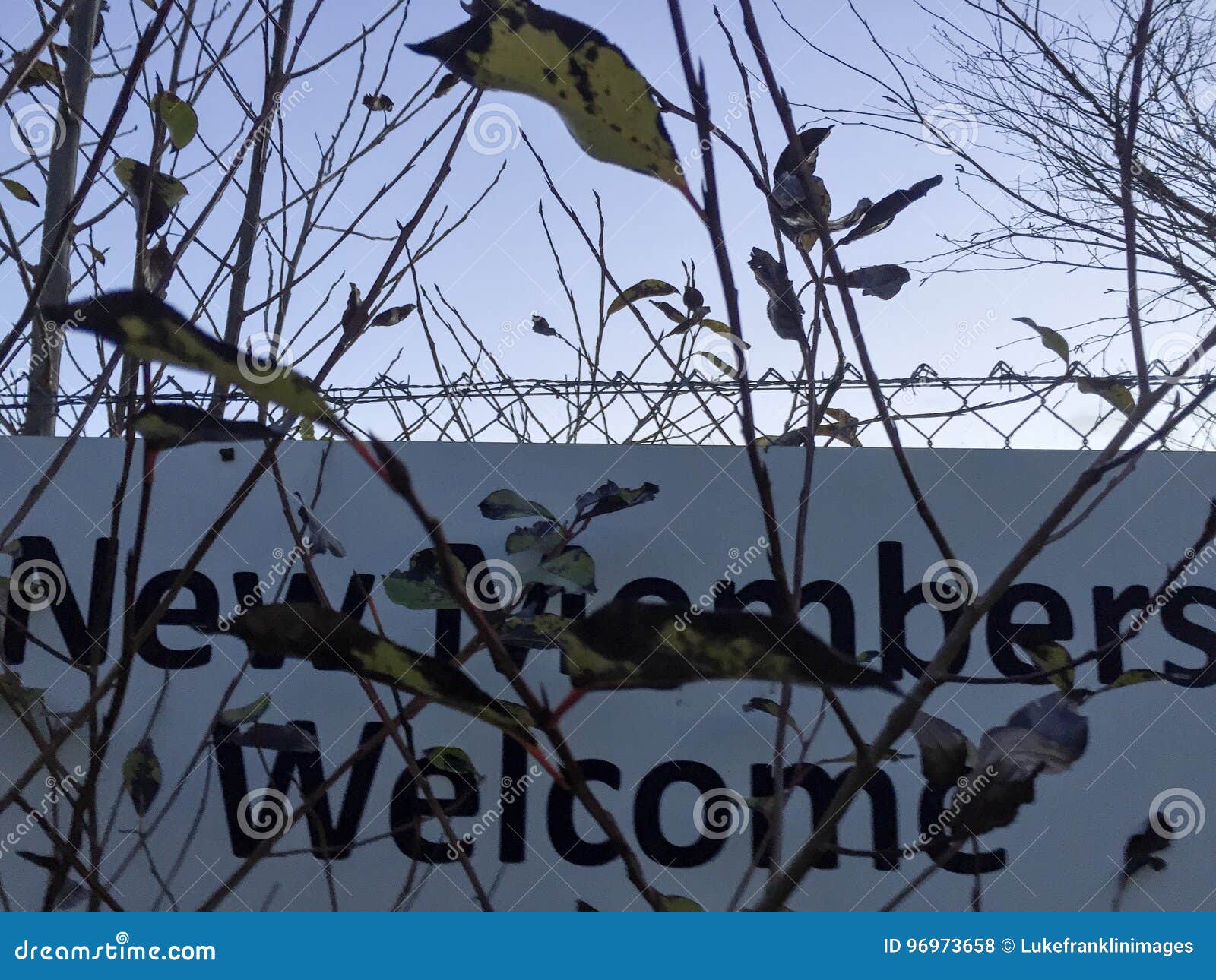 New Members Welcome sign stock photo. Image of fence - 96973658