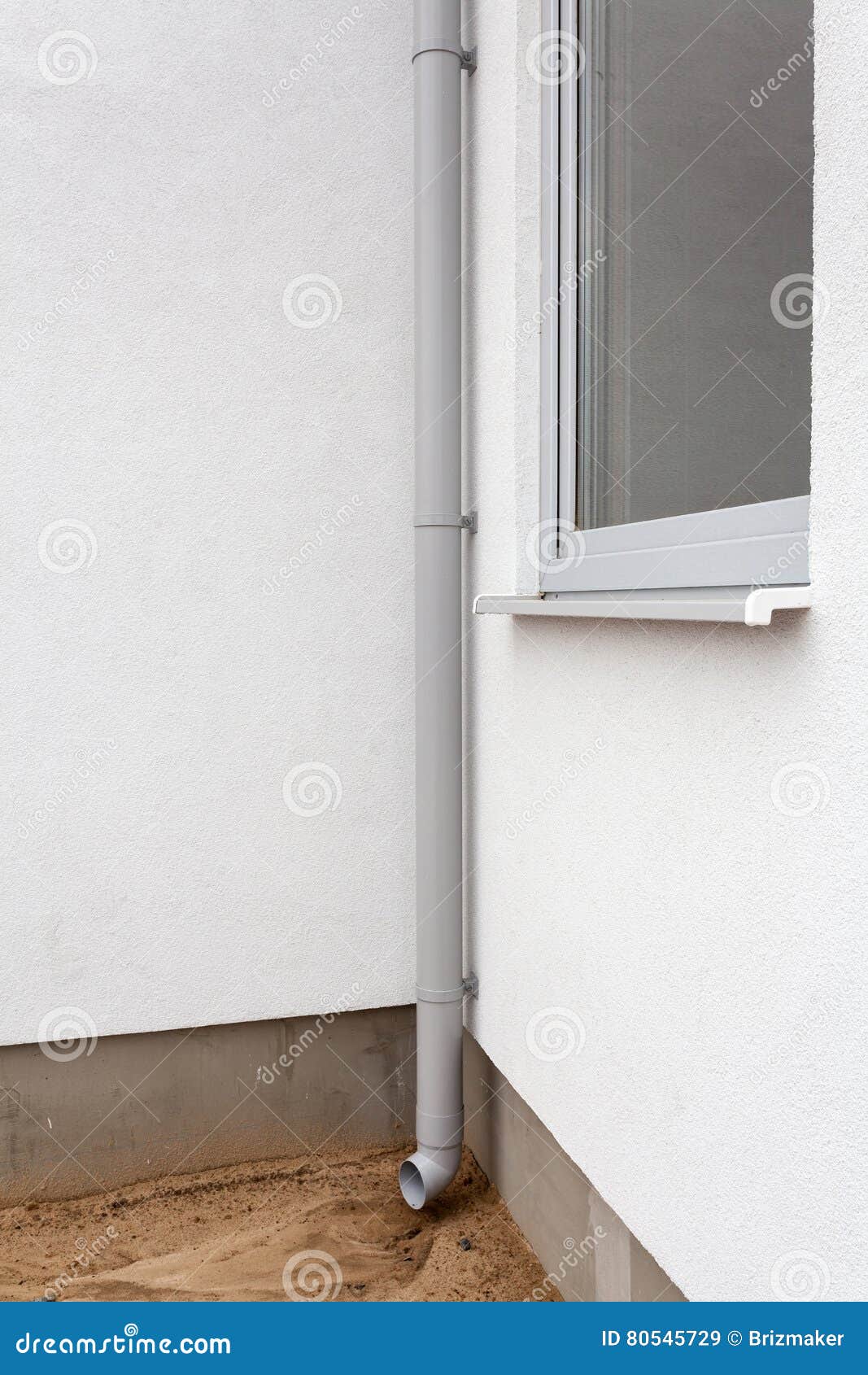 New Metal Rain Gutter on a White Wall with Window Stock Image - Image ...