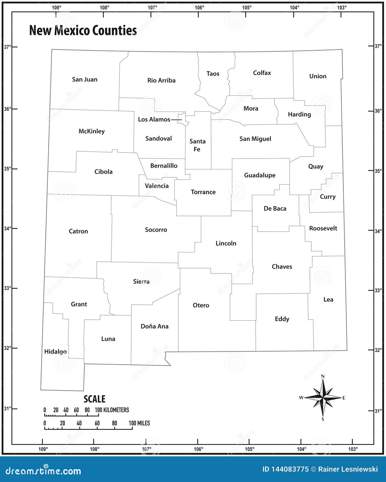 New Mexico NM State Maps. Black Silhouette And Outline Isolated On A ...