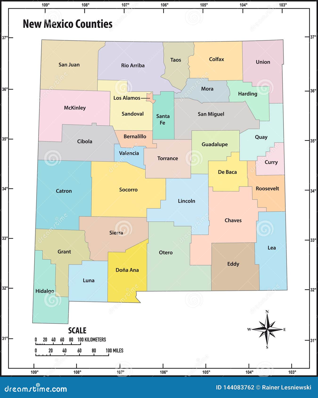 New Mexico State Outline Administrative and Political Vector Map in ...