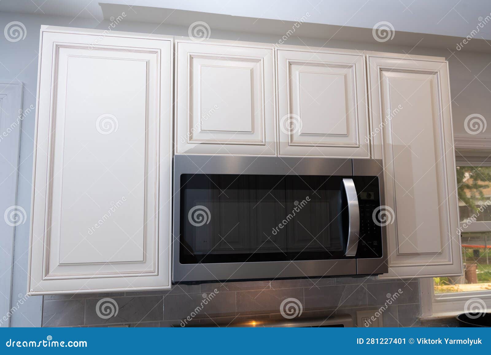 New Microwave Installed in New Kitchen Stock Image - Image of ...