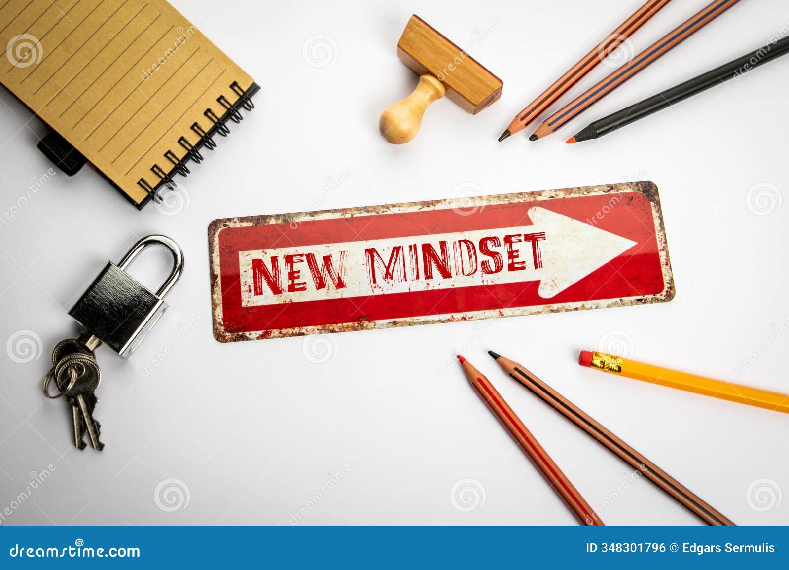 New Mindset. Red Direction Arrow with Text on Office Desk Stock Photo ...