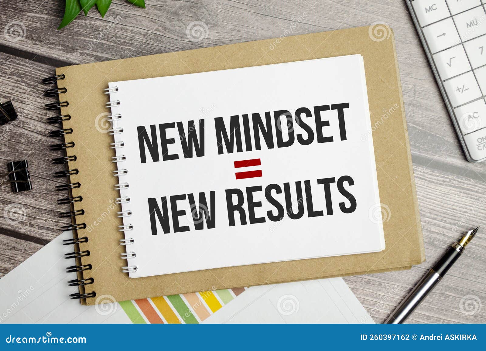 New Mindset - New Results on Brown Notebook and Charts Stock Photo ...