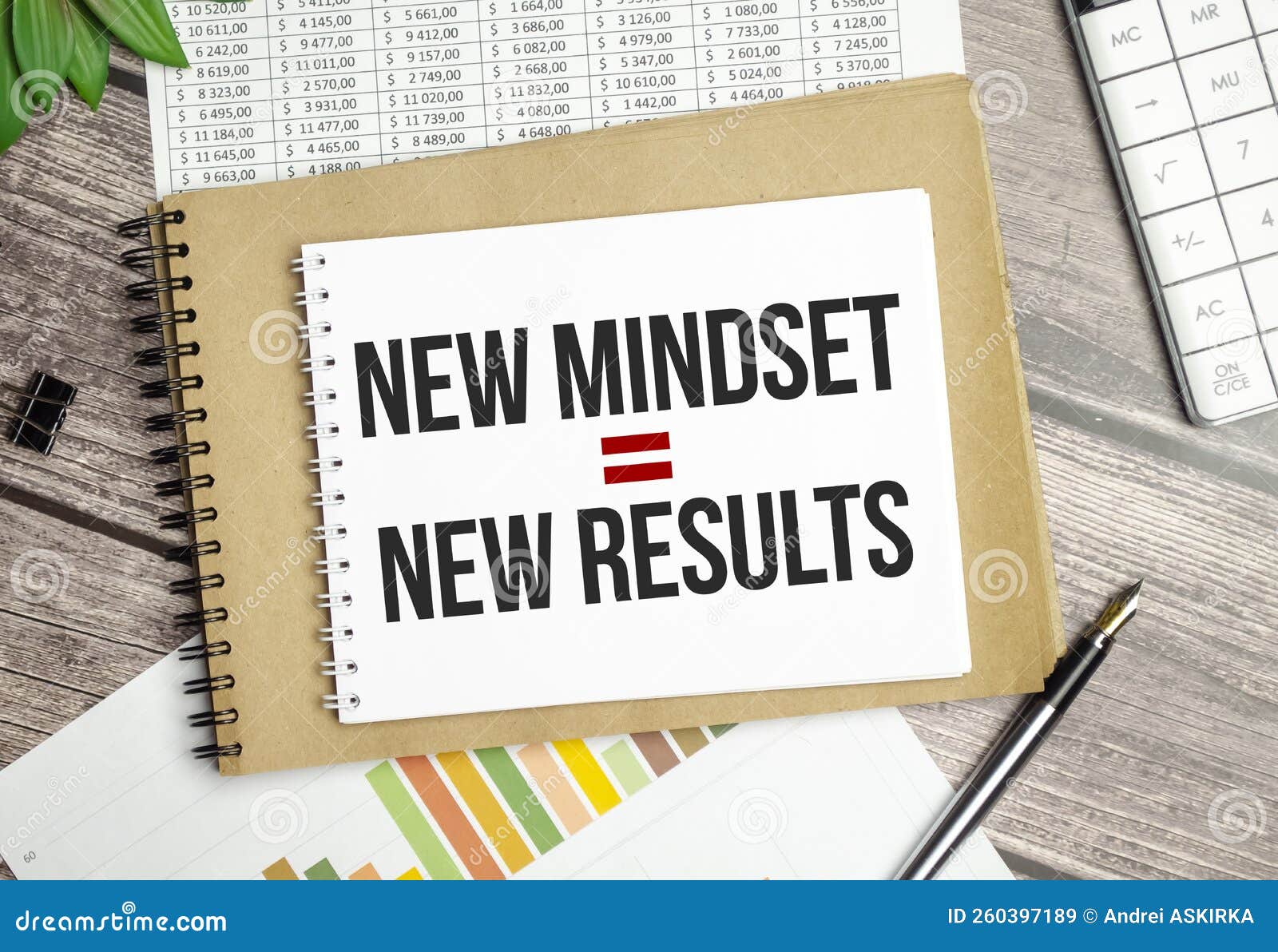 New Mindset - New Results on Brown Notebook and Charts Stock Image ...