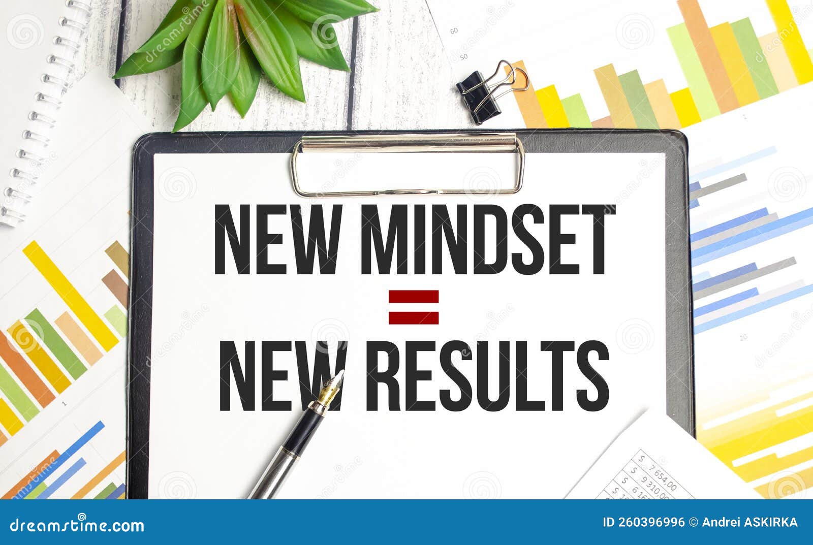 New Mindset - New Results on Paper Tablet and Charts Stock Photo ...