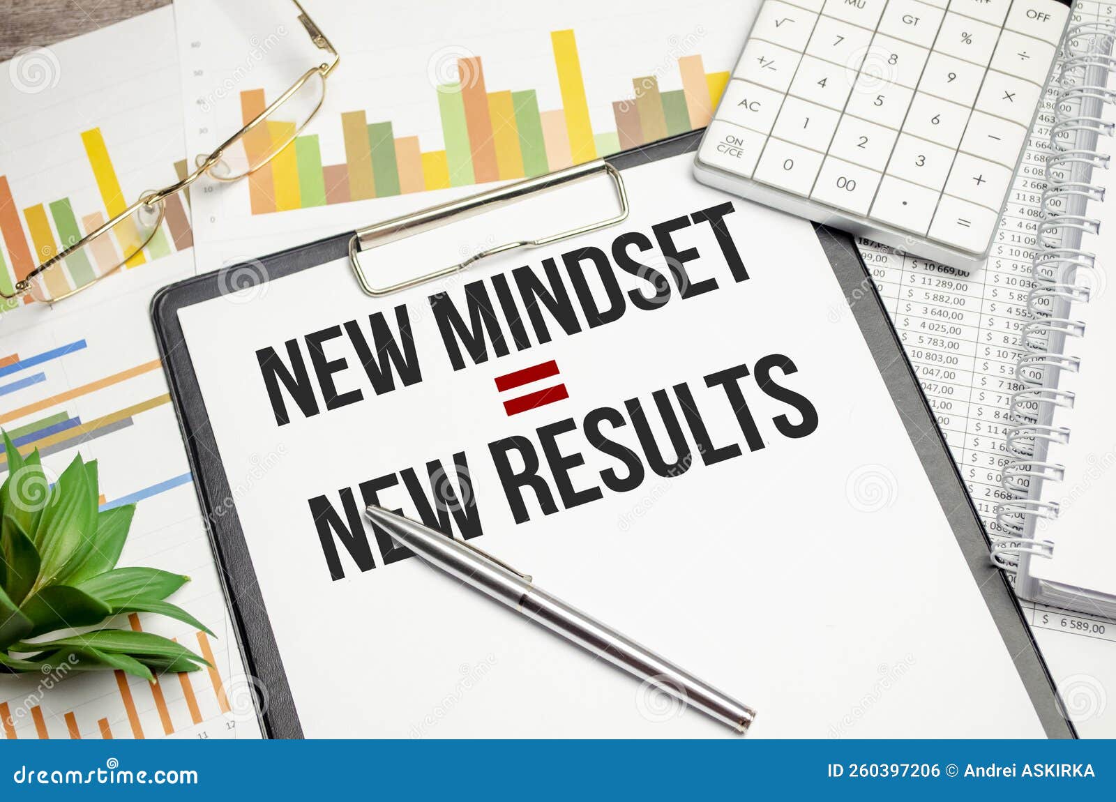 New Mindset - New Results on Paper Tablet and Charts Stock Photo ...