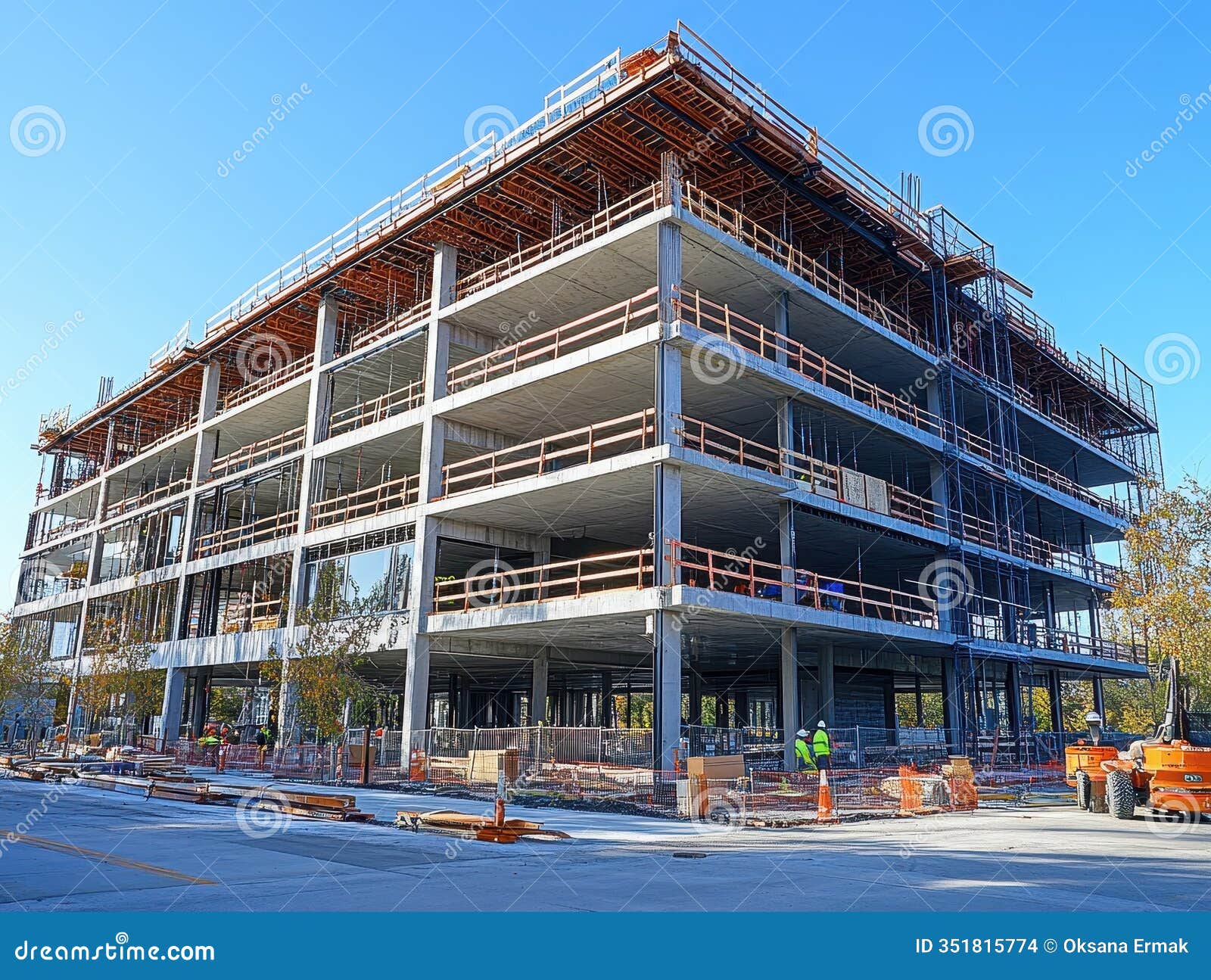 New Modern Building Structure Under Construction with Wooden Framework ...