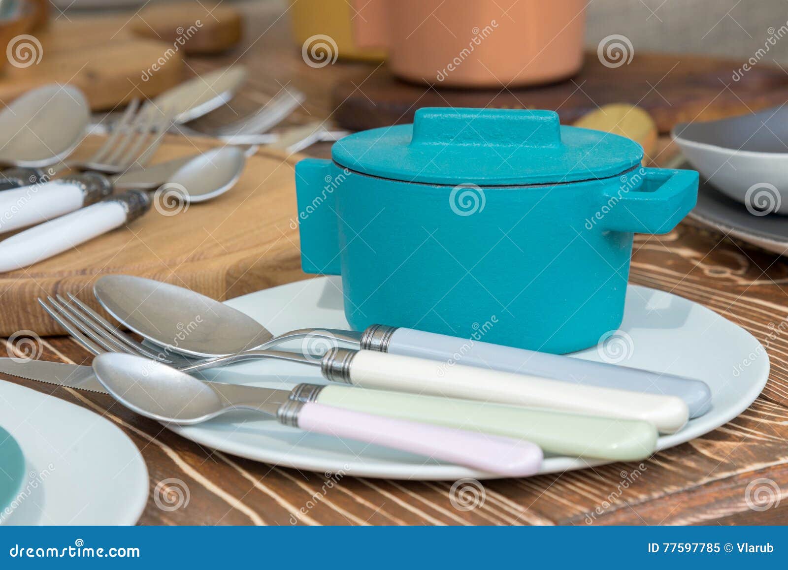 New Modern Cast Iron Cauldron and Kitchen Appliances Stock Image ...